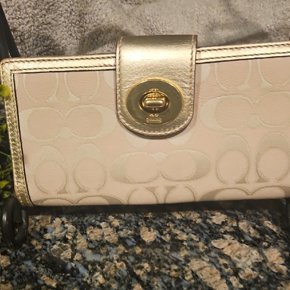 Bags | Coach Gold And Cream Wallet | Poshmark